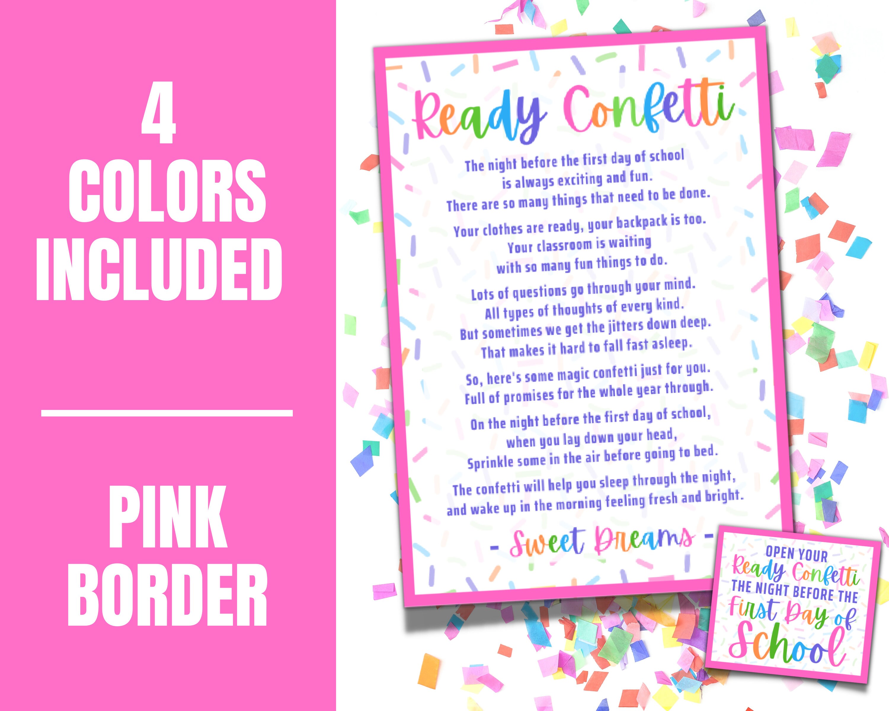 Back to School Ready Confetti Poem Cards Night Before First - Etsy ...