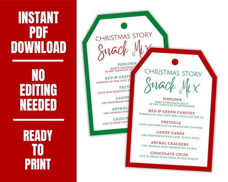 Christmas Story Snack Mix Gift Tags, Stocking Stuffer Treat Card ...