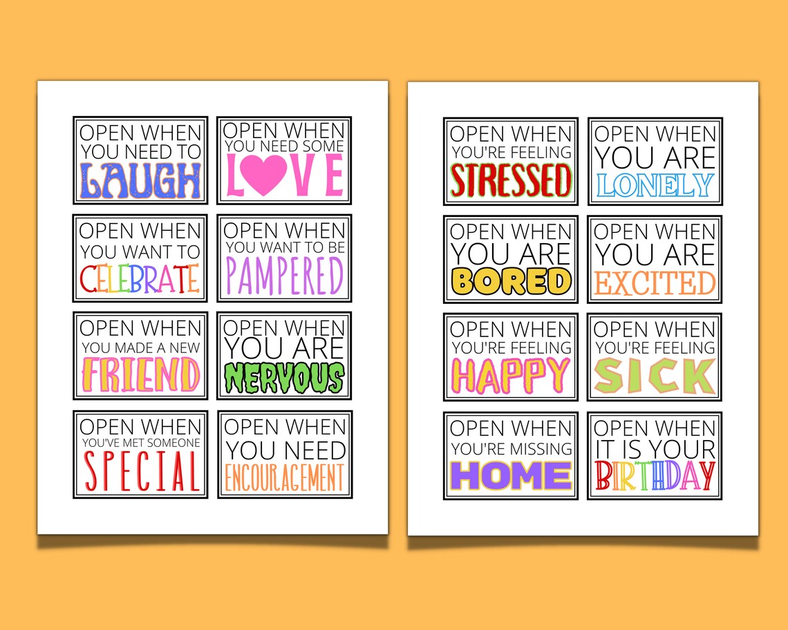 Open When Letters Printable Envelope Labels or Cards College - Etsy