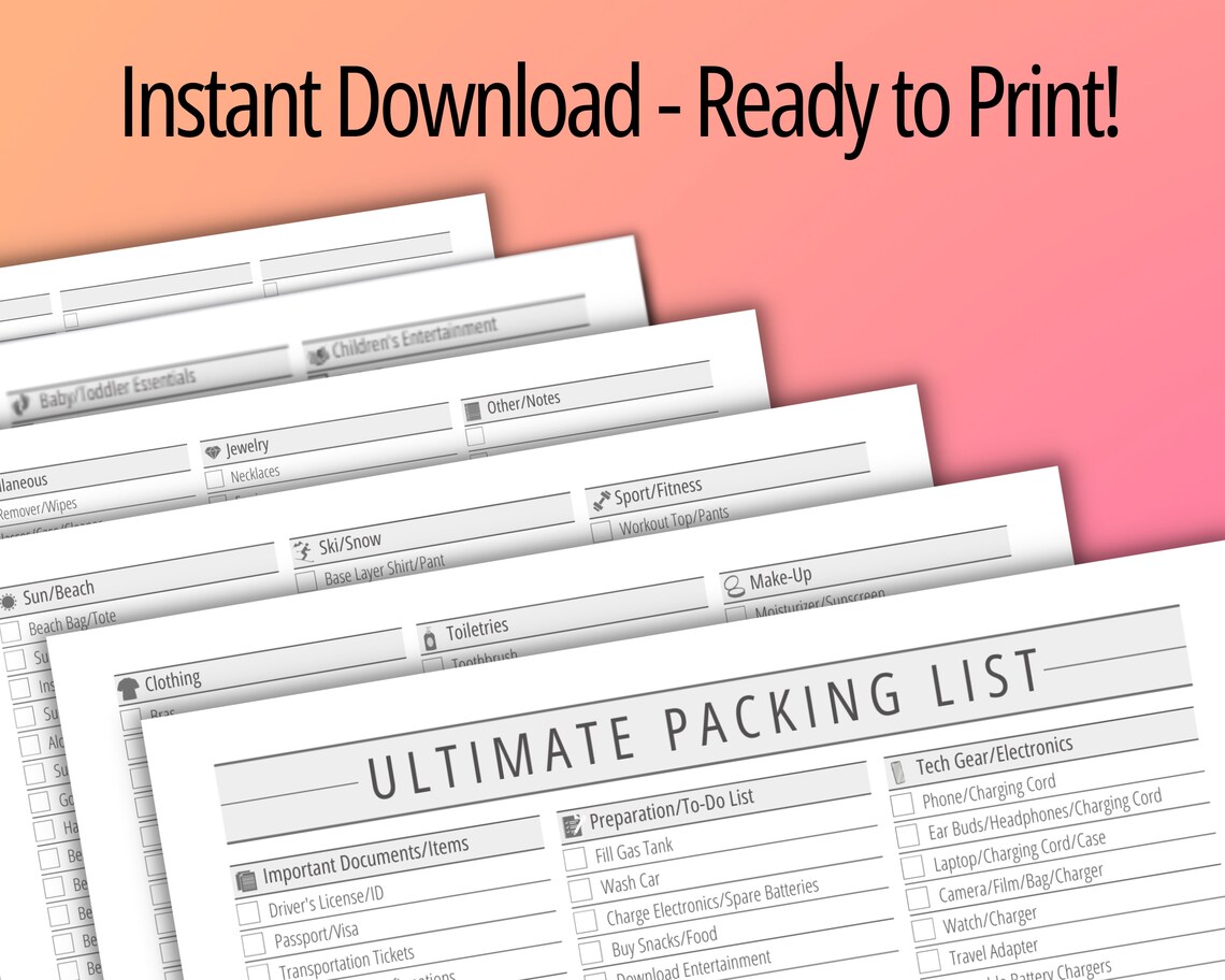 Ultimate Packing List Printable Packing Planner List Planner - Etsy