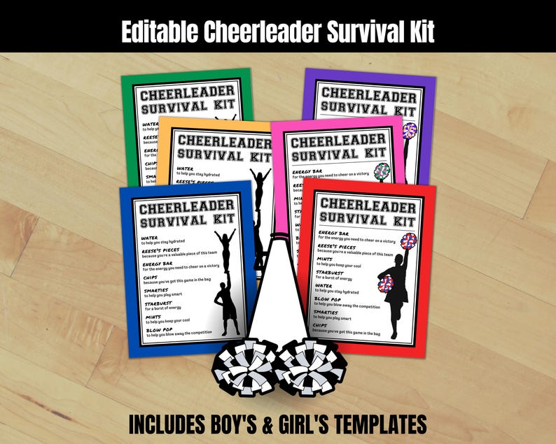 Editable Cheerleader Survival Kit Gift Tags, Boys & Girls Cheerleading ...