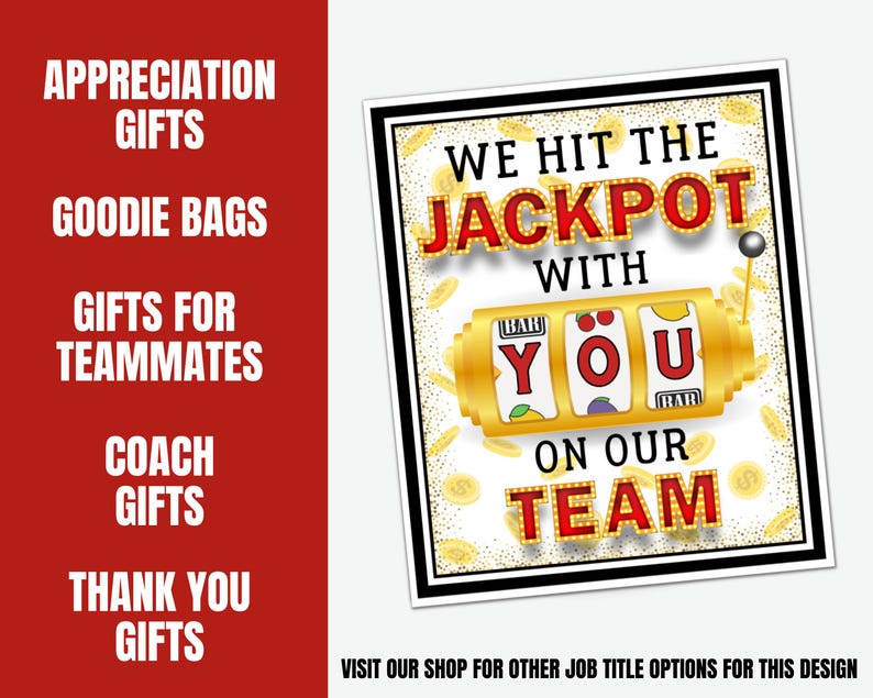 Hit the Jackpot Sports Team Gift Tags, Team Appreciation, Jackpot ...