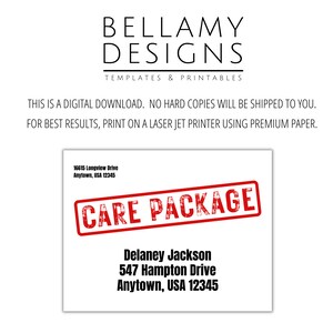 Editable Care Package Label, Mailing Label Printable Camp Care Package ...
