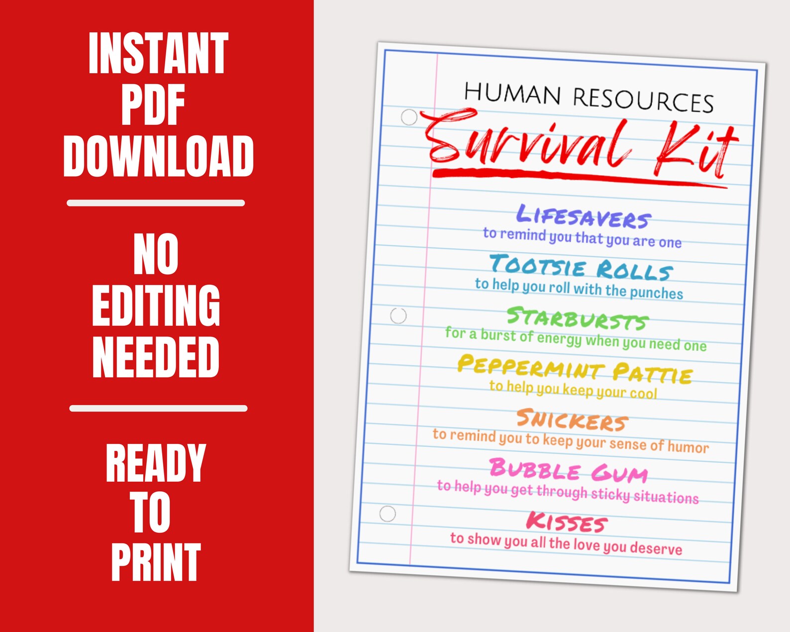 Human Resources Survival Kit Gift Tags, HR Appreciation Thank You Card ...