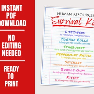 Human Resources Survival Kit Gift Tags, HR Appreciation Thank You Card ...