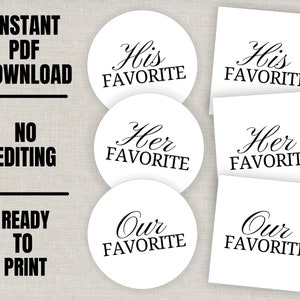 Printable His Her Our Favorite Sticker or Tag, DIY Wedding Favors ...