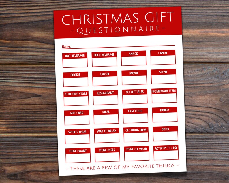 Christmas Wish List Printable, Gift Idea Questionnaire, Secret Santa ...