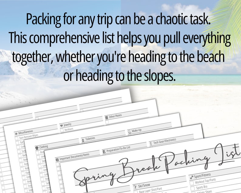 Spring Break Packing List Planner Vacation Packing Checklist | Etsy