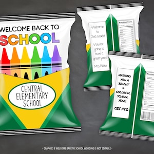 Welcome Back to School Chip Bag, 1st Day Crayon Box Printable, Staff ...