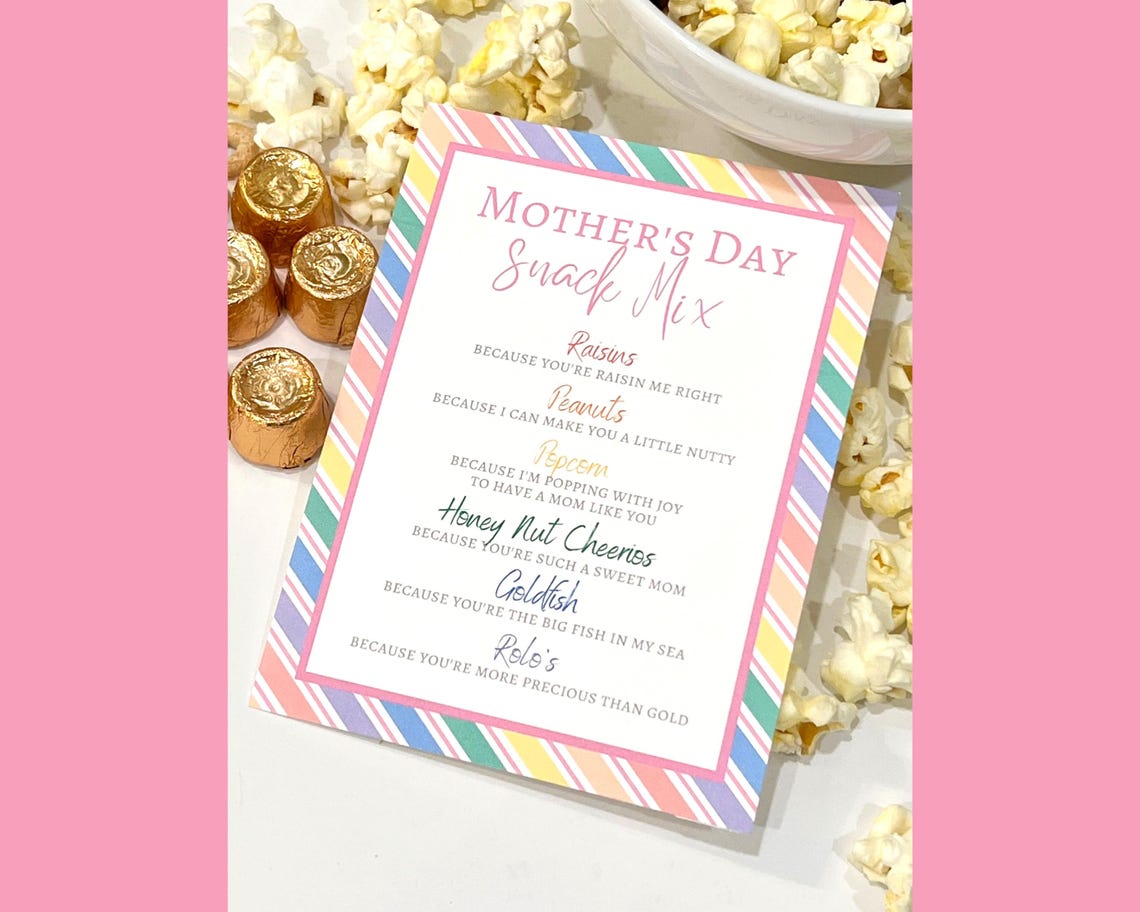 Mother's Day Snack Mix Printable Gift Tags, Moms Day Printable Treat ...