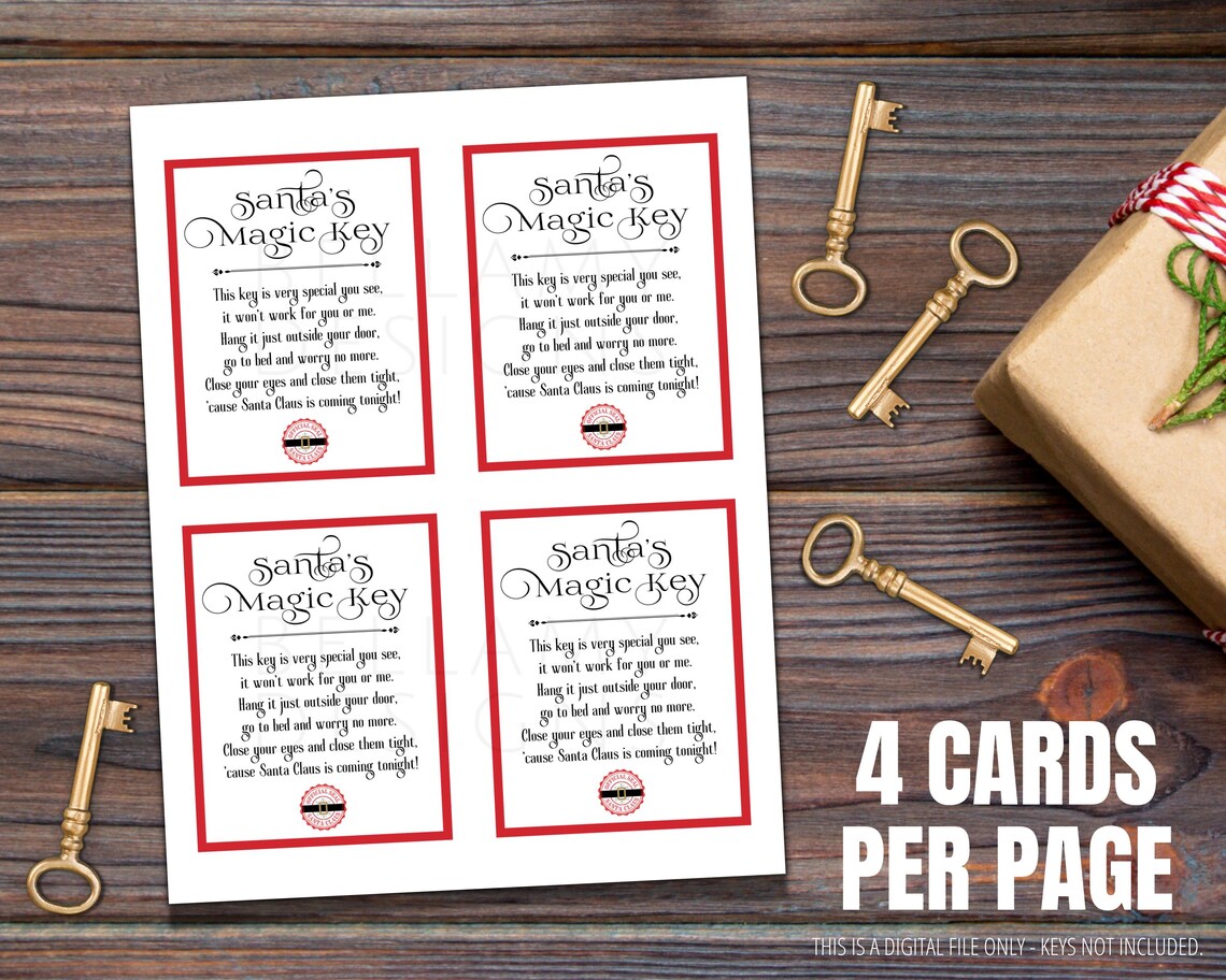 Printable Santa's Magic Key Poem Tag, Santa Key Tag, Party Gift Favor ...