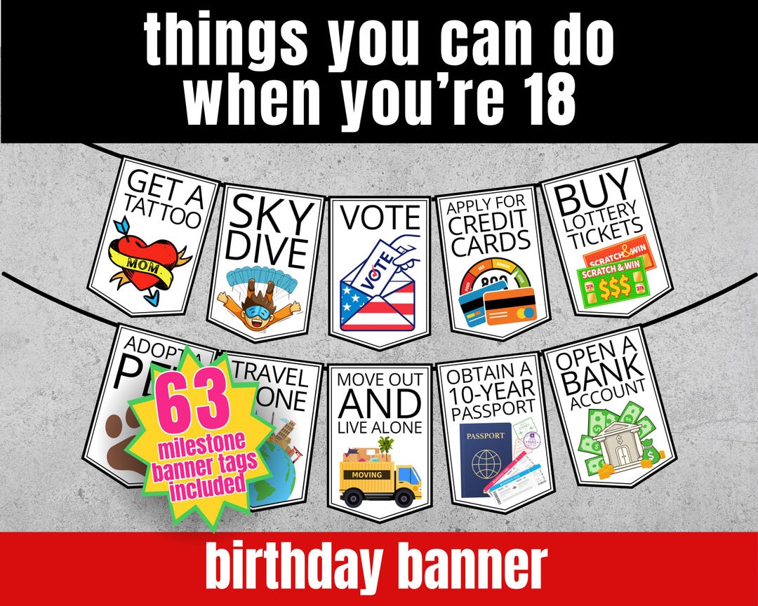 Printable Banner for 18 Things You Can Do When You're 18, 18th Birthday ...