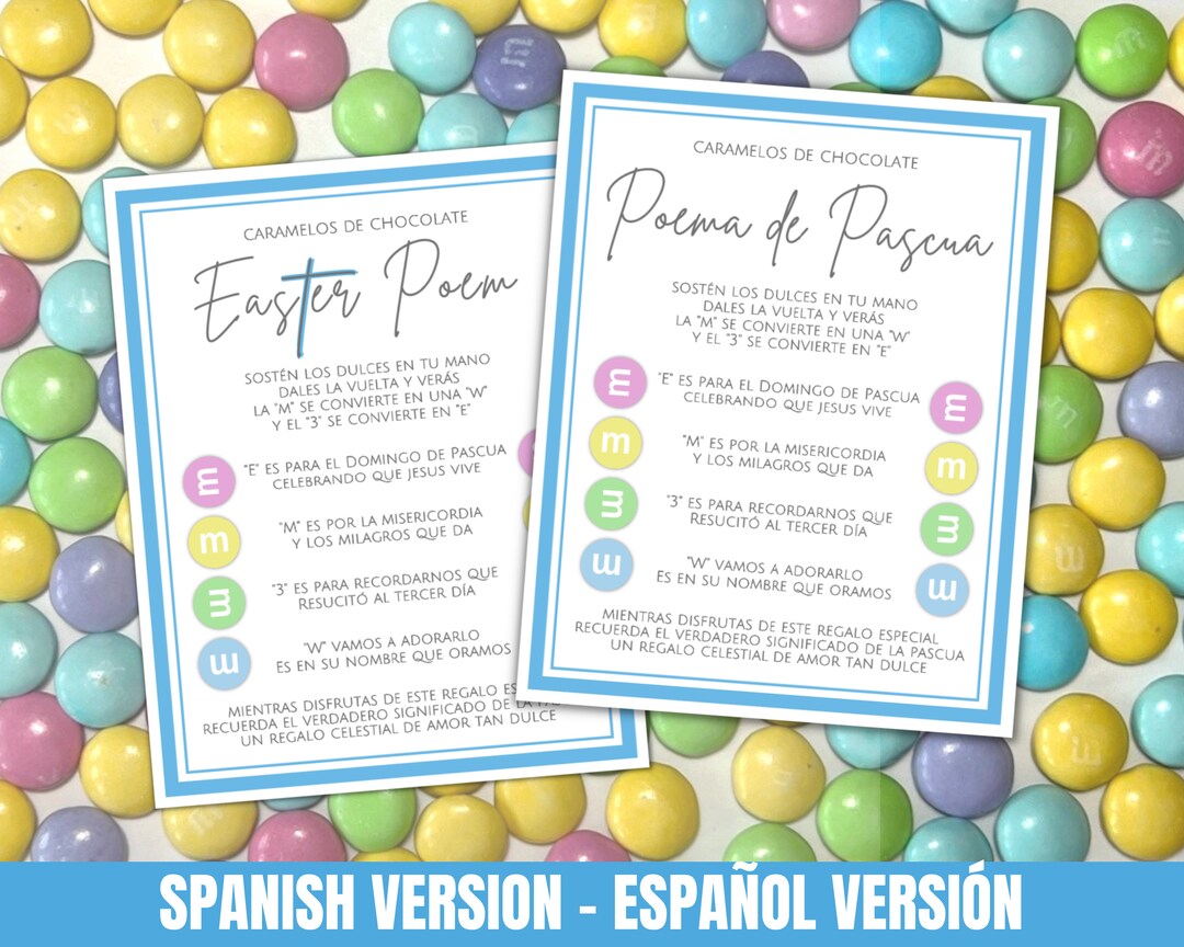 Easter Poem Spanish Version Candy Gift Tag Printable, Easter Basket ...