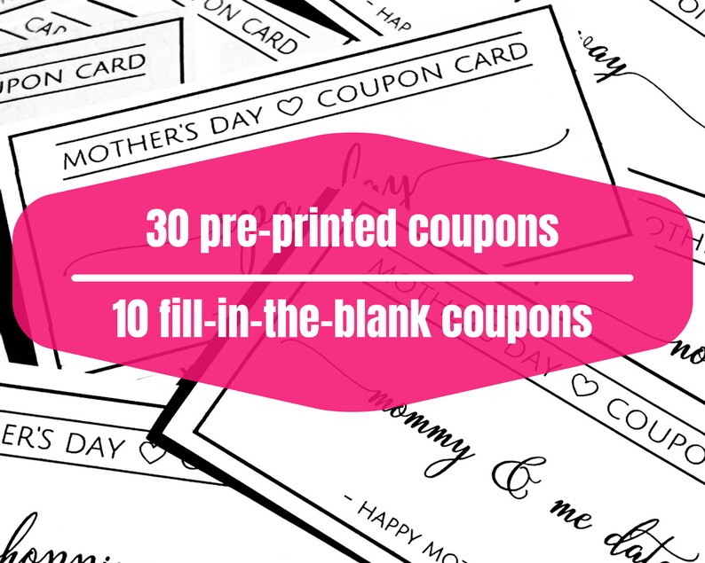 Mother's Day Coupons Printable Cards DIY Coupon Book | Etsy