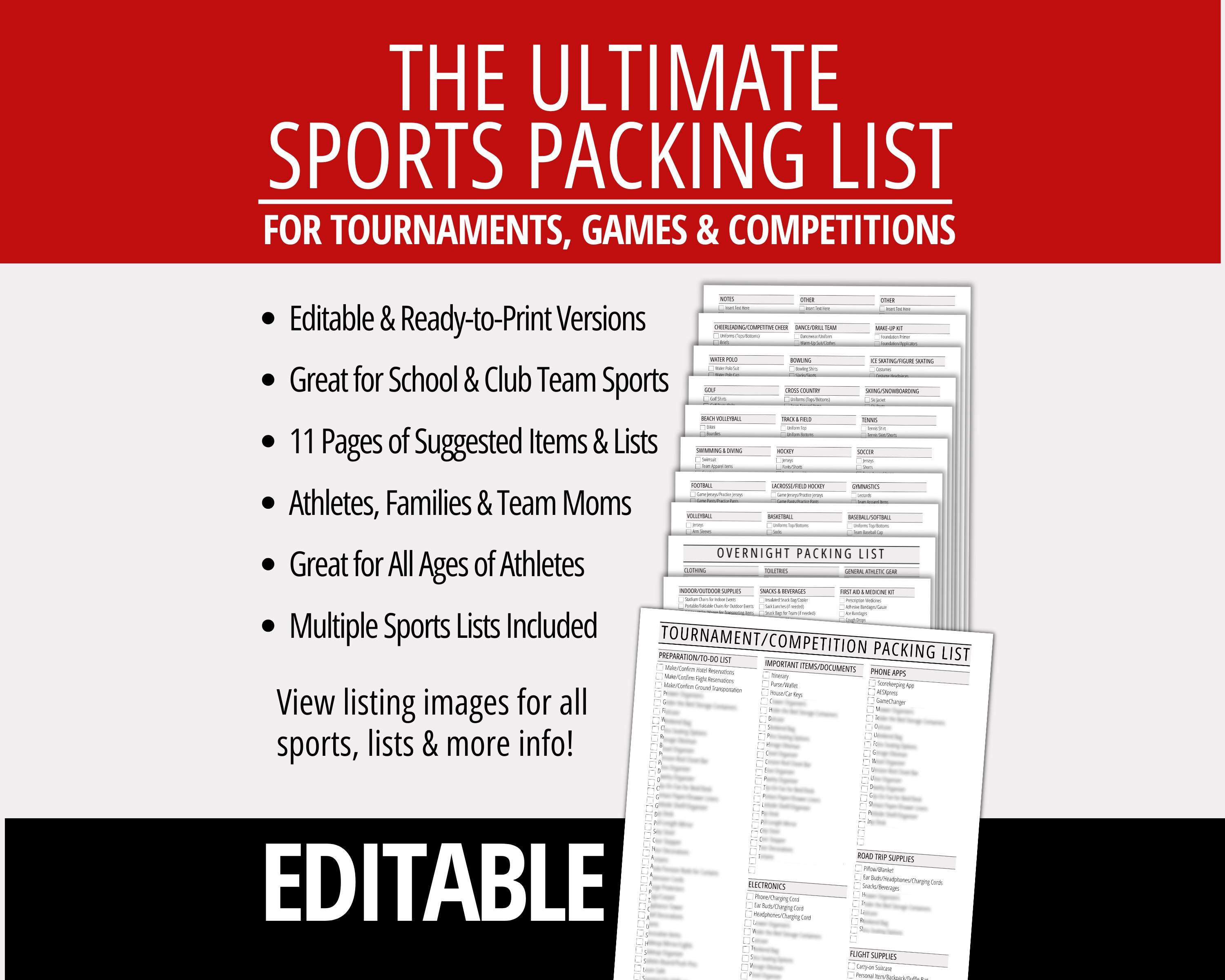 Sports Packing List for Athletes Parents Team Moms, Tournament Game ...