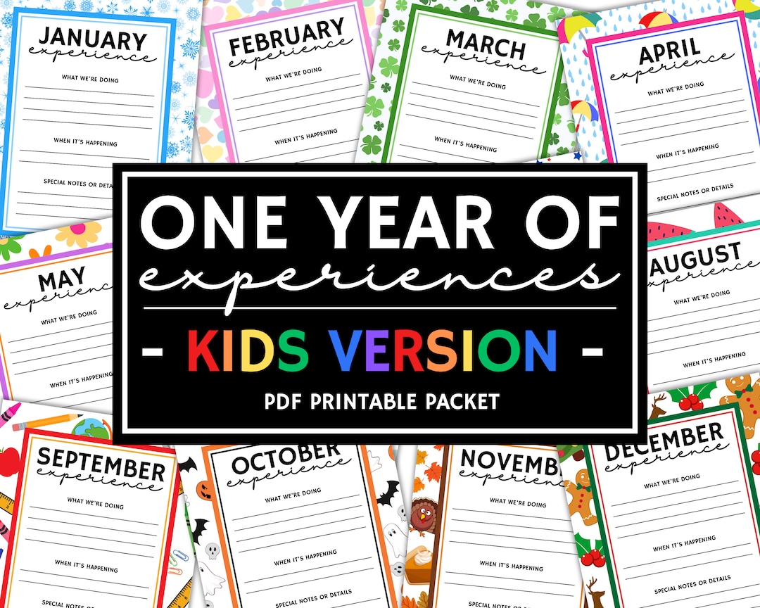 One Year of Experiences, Gift of Time Printable, 12 Months of ...