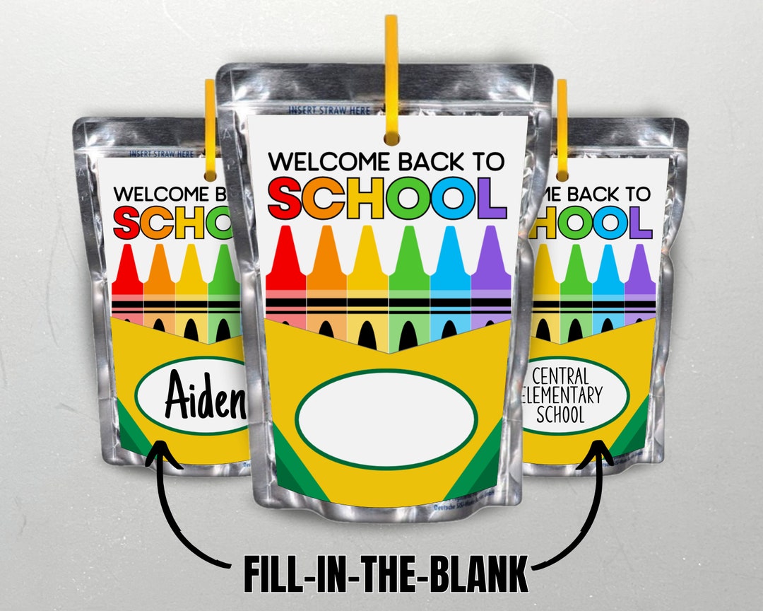 Back to School Juice Pouch Labels Wrappers, 1st Day of School, Students ...