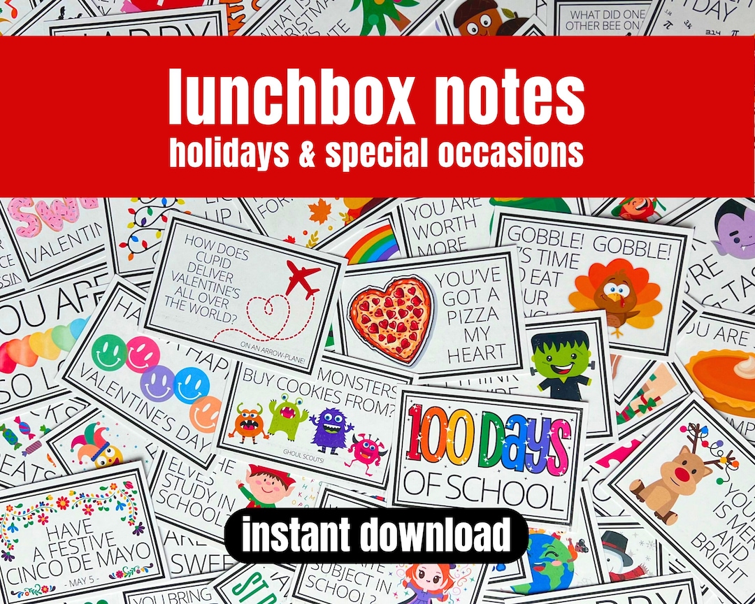 Lunchbox Notes for Holidays & Special Occasions, Printable Tags for ...