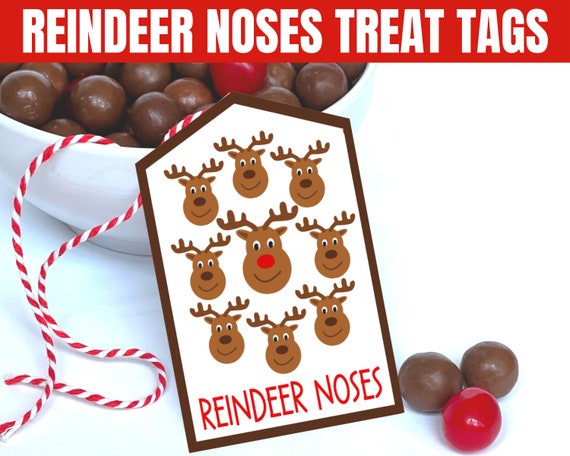 Reindeer Noses Treat Tags Party Favor and Gift Card Treat - Etsy