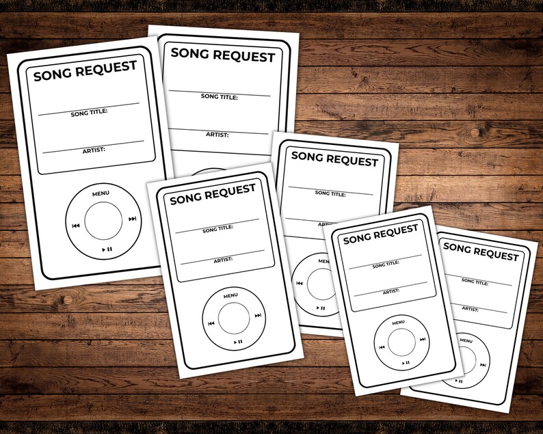 Song Request Cards & Signs, Karaoke Band DJ Printable Song Request Tags ...