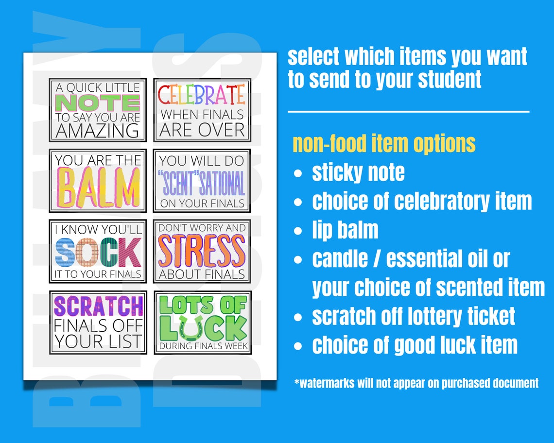 Finals Care Package Tags Printable Gift Tags for Students - Etsy