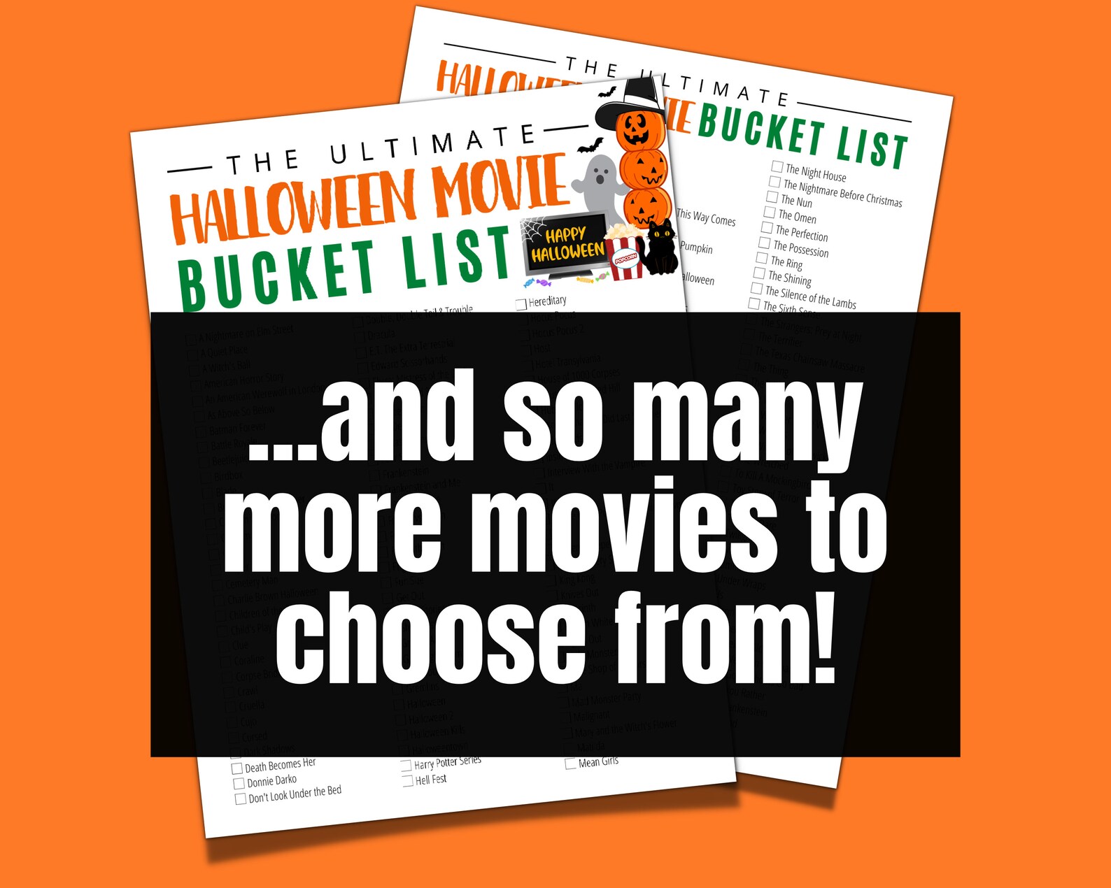 Halloween Movie Bucket List Family Movie Night Printable - Etsy
