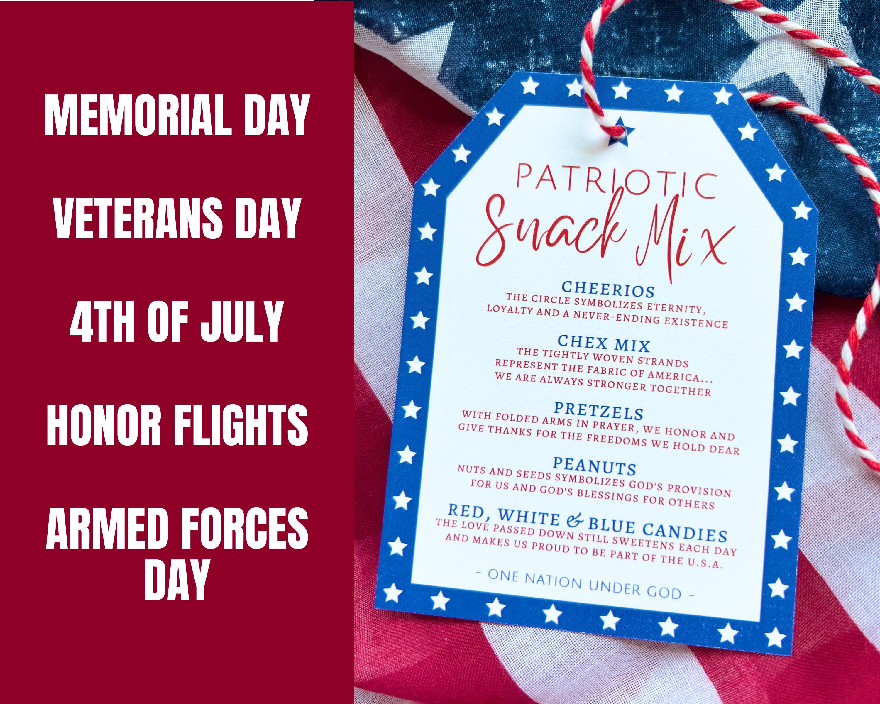 Patriotic Snack Mix Gift Tags, Independence Day or Veterans Day Party ...