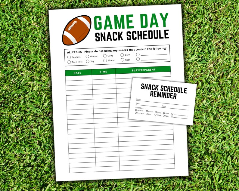 EDITABLE Football Snack Schedule Sign up Sheet, Football Coach and Team ...