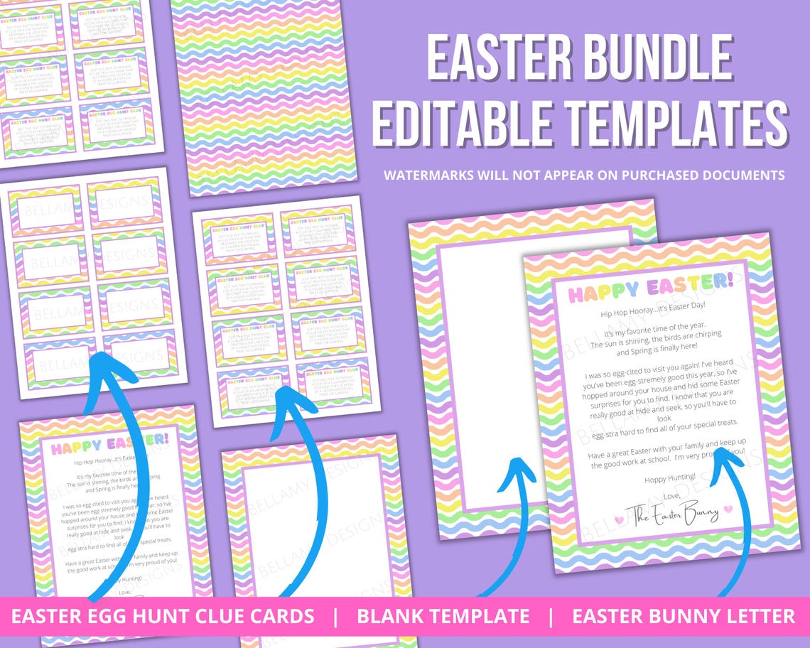 Editable Easter Bunny Letter Bundle Template, Easter Egg Hunt Clue ...