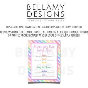 Mother's Day Snack Mix Printable Gift Tags, Moms Day Printable Treat ...