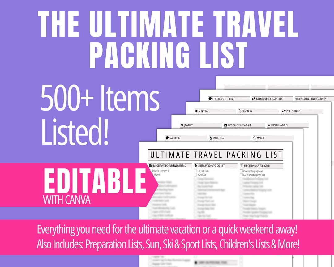 Ultimate Travel Packing List, Printable Packing Planner List Planner ...