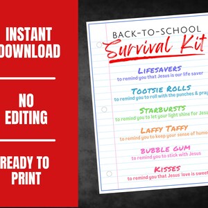 Religious Back-to-school Survival Kit Gift Tags, Meet the Teacher ...