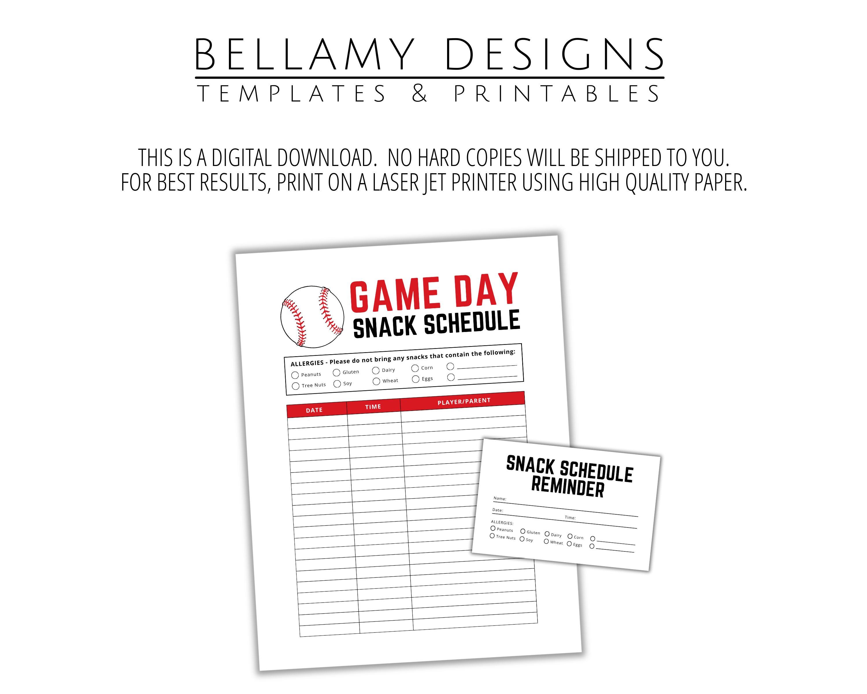 EDITABLE Baseball Snack Schedule Sign up Sheet, Baseball Team Tball ...