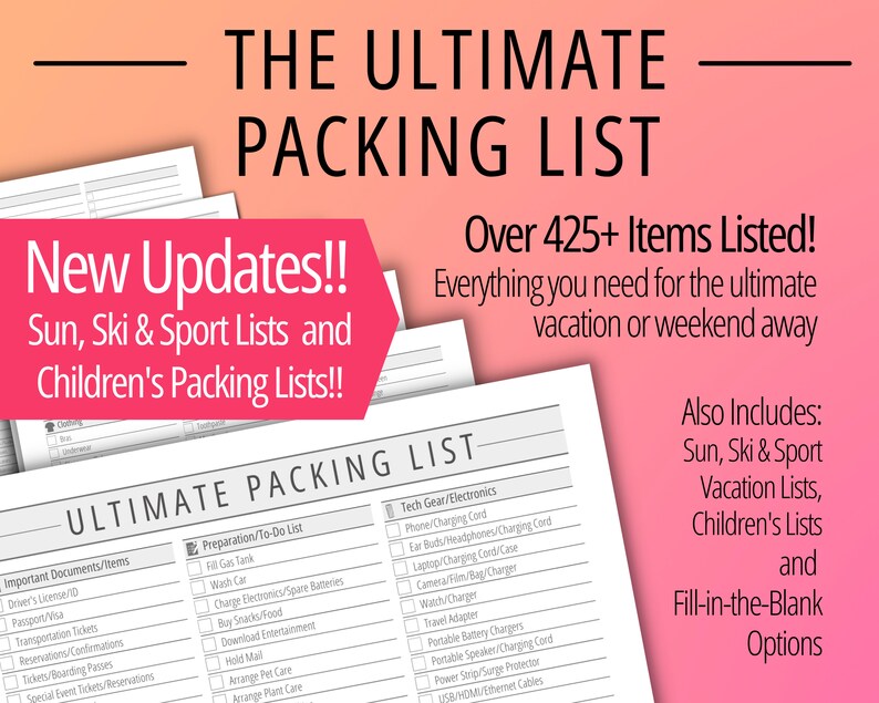 Ultimate Packing List Printable Packing Planner List Planner - Etsy