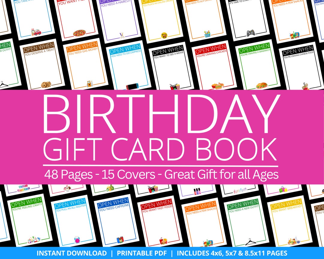 PRINTABLE Birthday Gift Card Book, Open When Gift Card Holder for ...