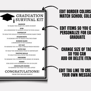 Editable Graduation Survival Kit Gift Tags, Graduation Party Favors ...