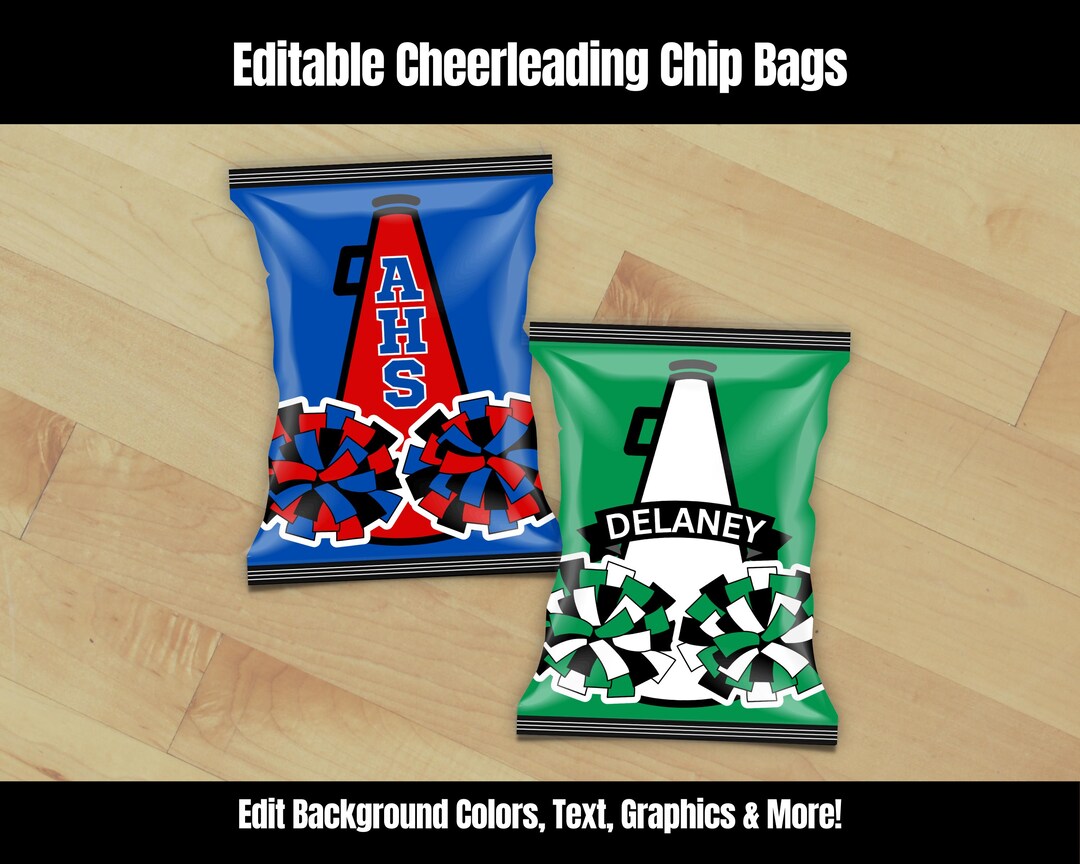 Editable Cheerleading Chip Bag, Cheerleader Goodie Bag Tag for Party ...