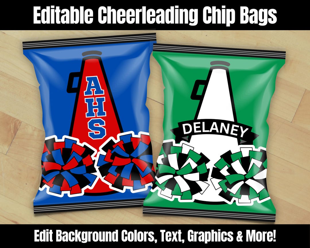 Editable Cheerleading Chip Bag, Cheerleader Goodie Bag Tag for Party ...