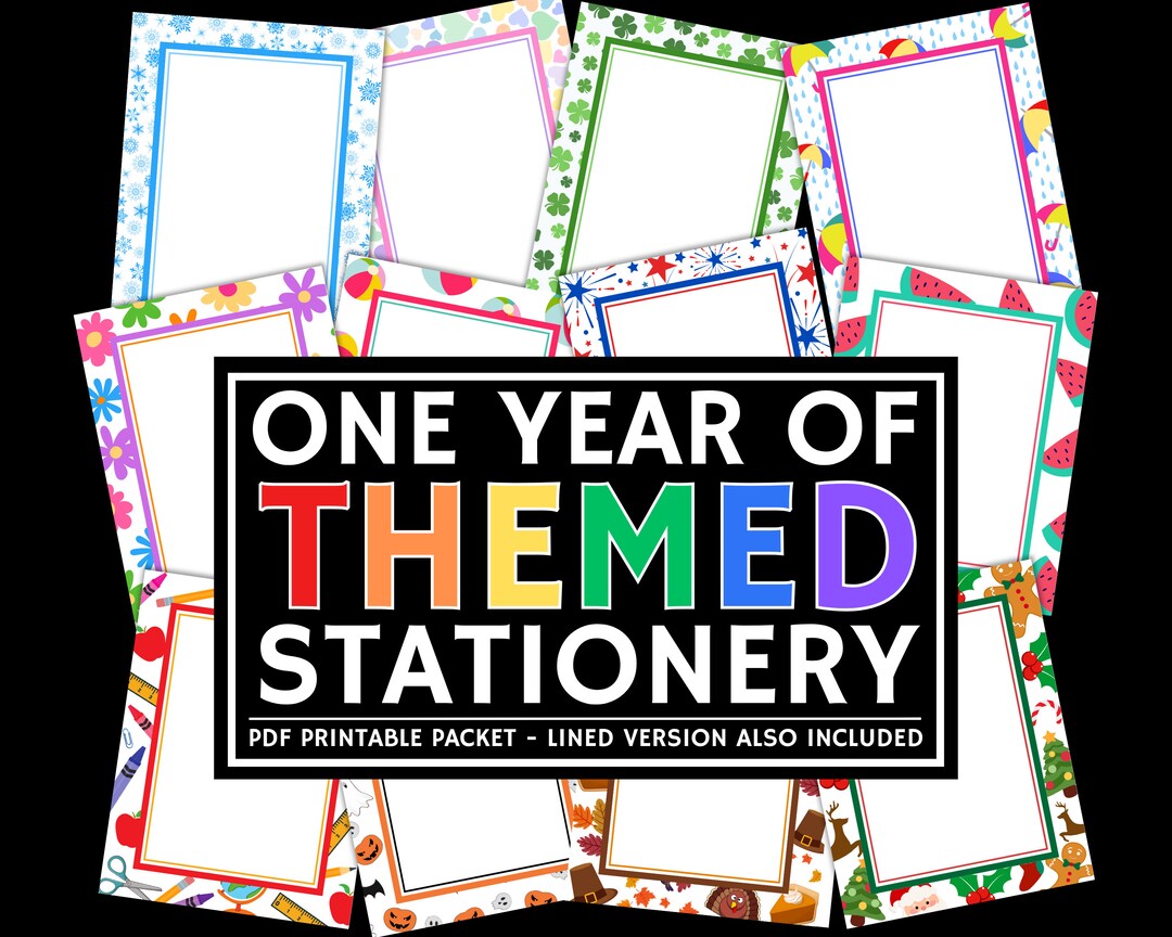 Printable Stationery Kit, 12 Months of Letter Writing Paper, Cute ...