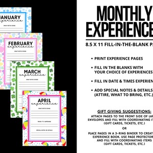Printable Family Experiences Packet, Gift of Time Book Adventure, Kids ...