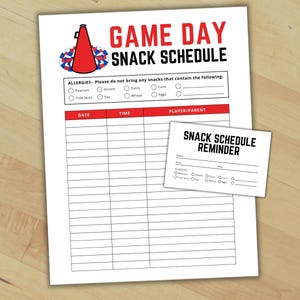 EDITABLE Cheerleading Snack Schedule Sign up Sheet, Cheer Game Day ...