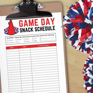 EDITABLE Cheerleading Snack Schedule Sign up Sheet, Cheer Game Day ...