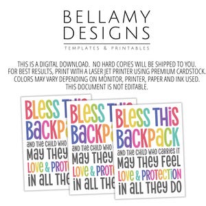Backpack Blessings Gift Tags, Bless This Backpack, Back to School ...