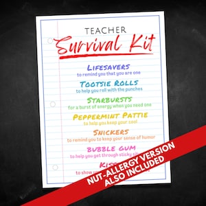 Teacher Survival Kit Gift Tags, Meet the Teacher Appreciation and Thank ...