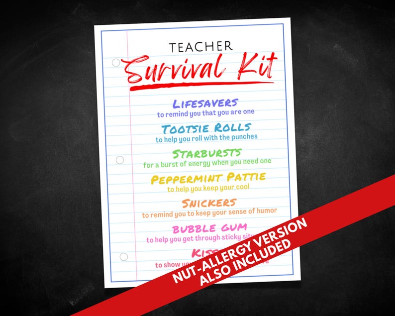 Teacher Survival Kit Gift Tags, Meet the Teacher Appreciation and Thank ...