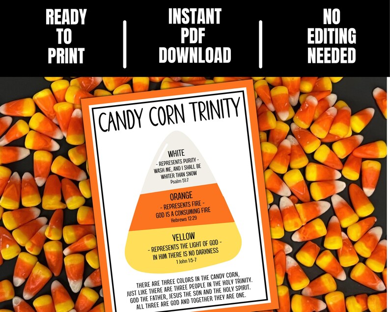 Candy Corn Trinity Tag, Christian Halloween Treat Tags, Treat Bag Tag ...