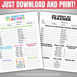 All About My Teacher Favorite Things List, Back to School Meet the ...
