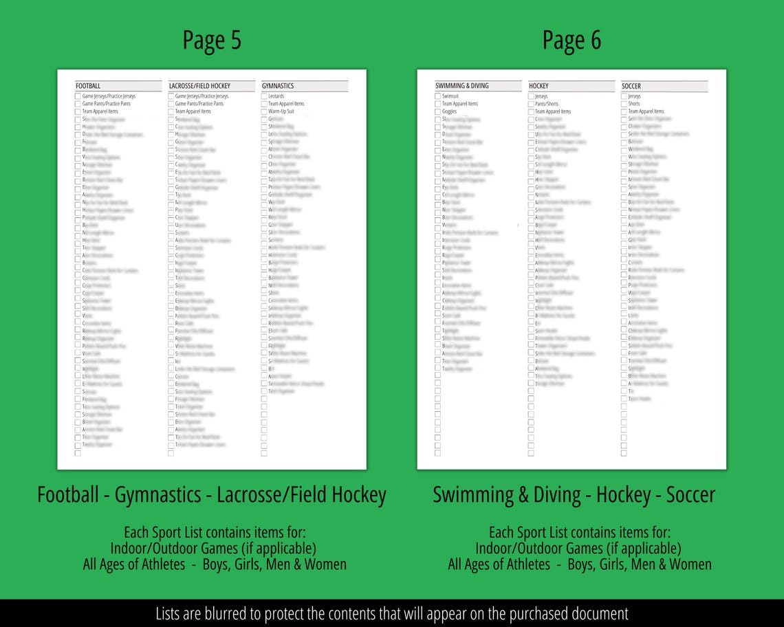Sport Packing List Tournament Checklist Printable Planner Athlete ...