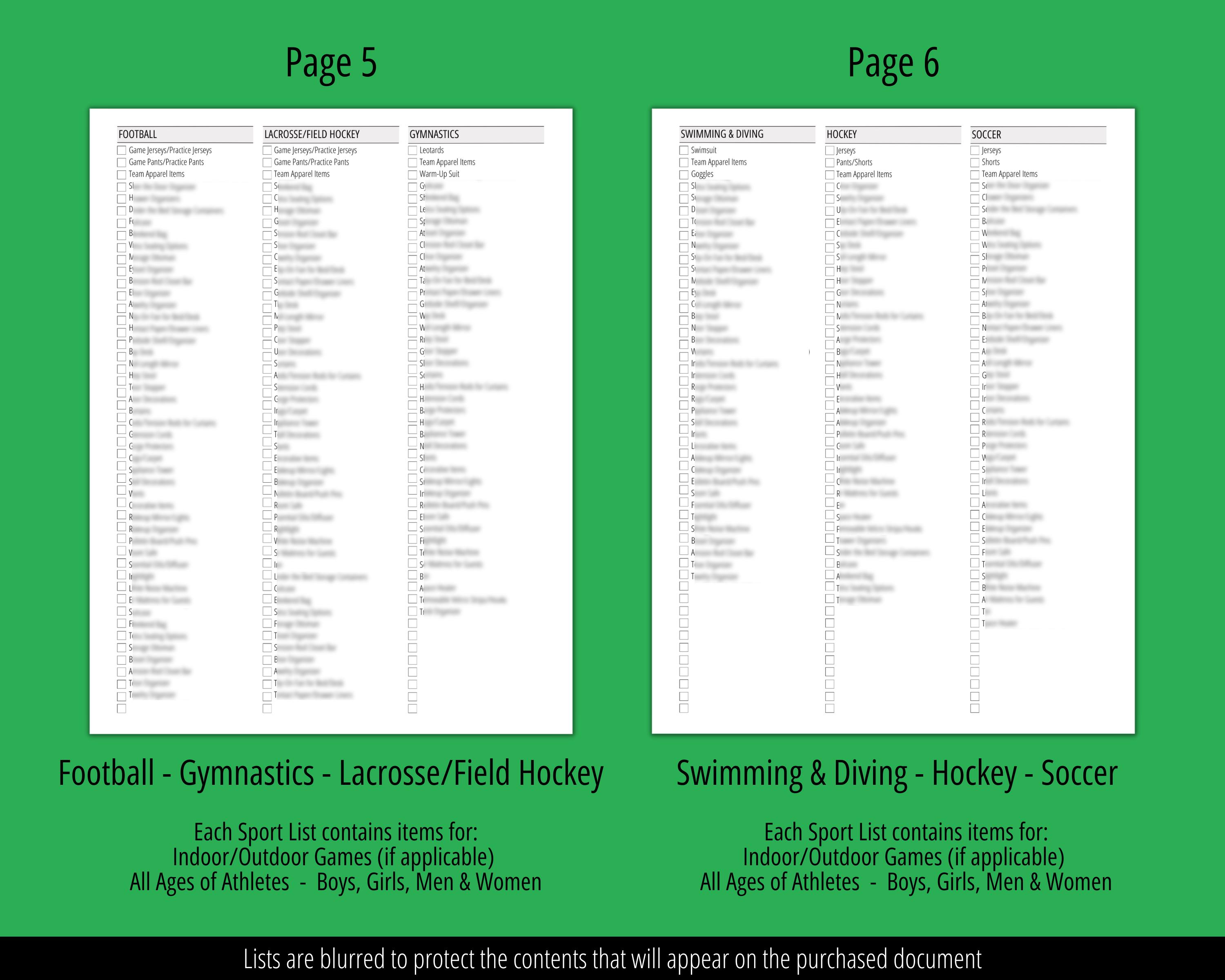 Sport Packing List Tournament Checklist Printable Planner Athlete ...