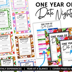 One Year of Date Nights, Gift of Time Printable, 12 Months of Couples ...